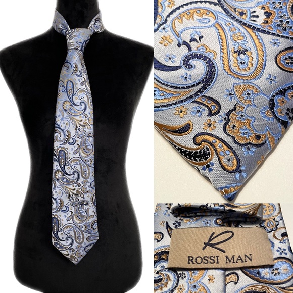 Rossi Man | Accessories | Euc Rossi Man Paisley Tie In Blue And Gold ...
